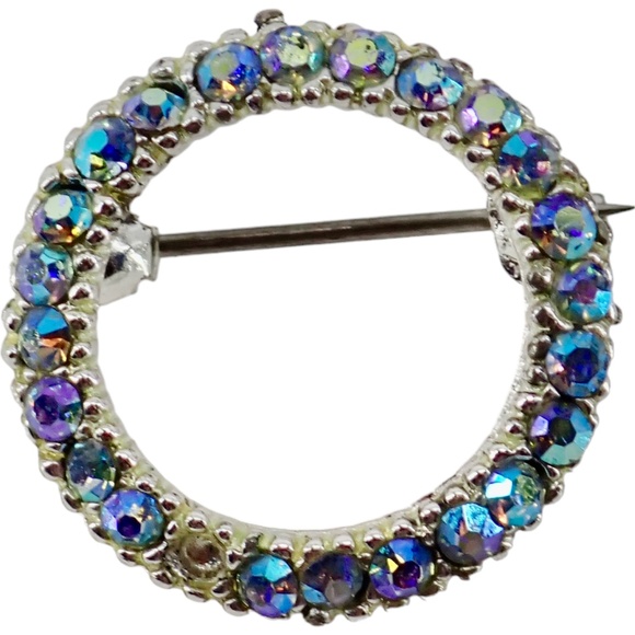 Jewelry | Blue Aurora Borealis Rhinestone Silver Tone Small Round ...
